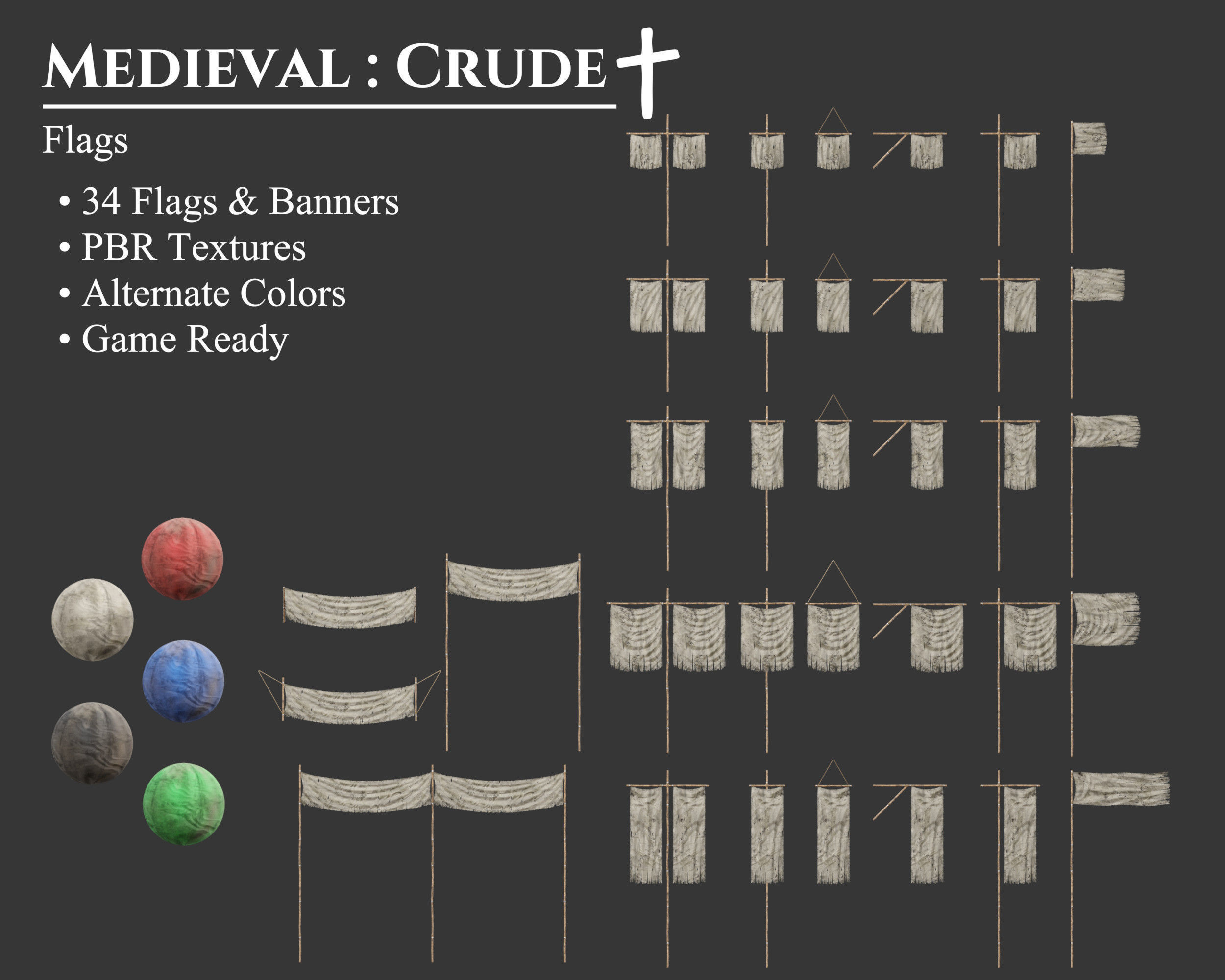 3D model Medieval Crude Decoration Flags and Banners VR / AR / low-poly ...