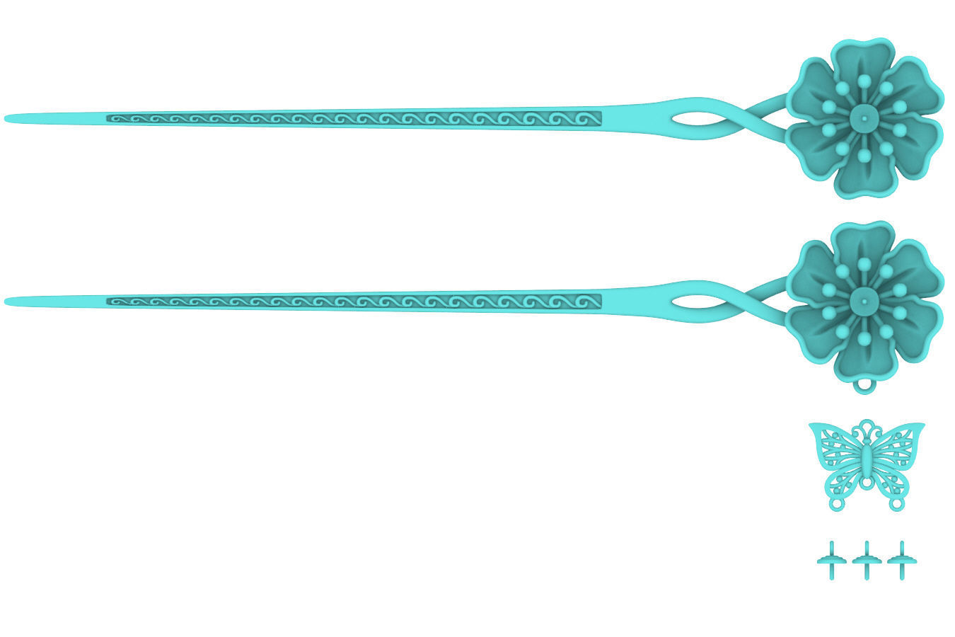 Chinese Flower Hairstick-Hair Pin-Accessories Components 3D model 3D ...