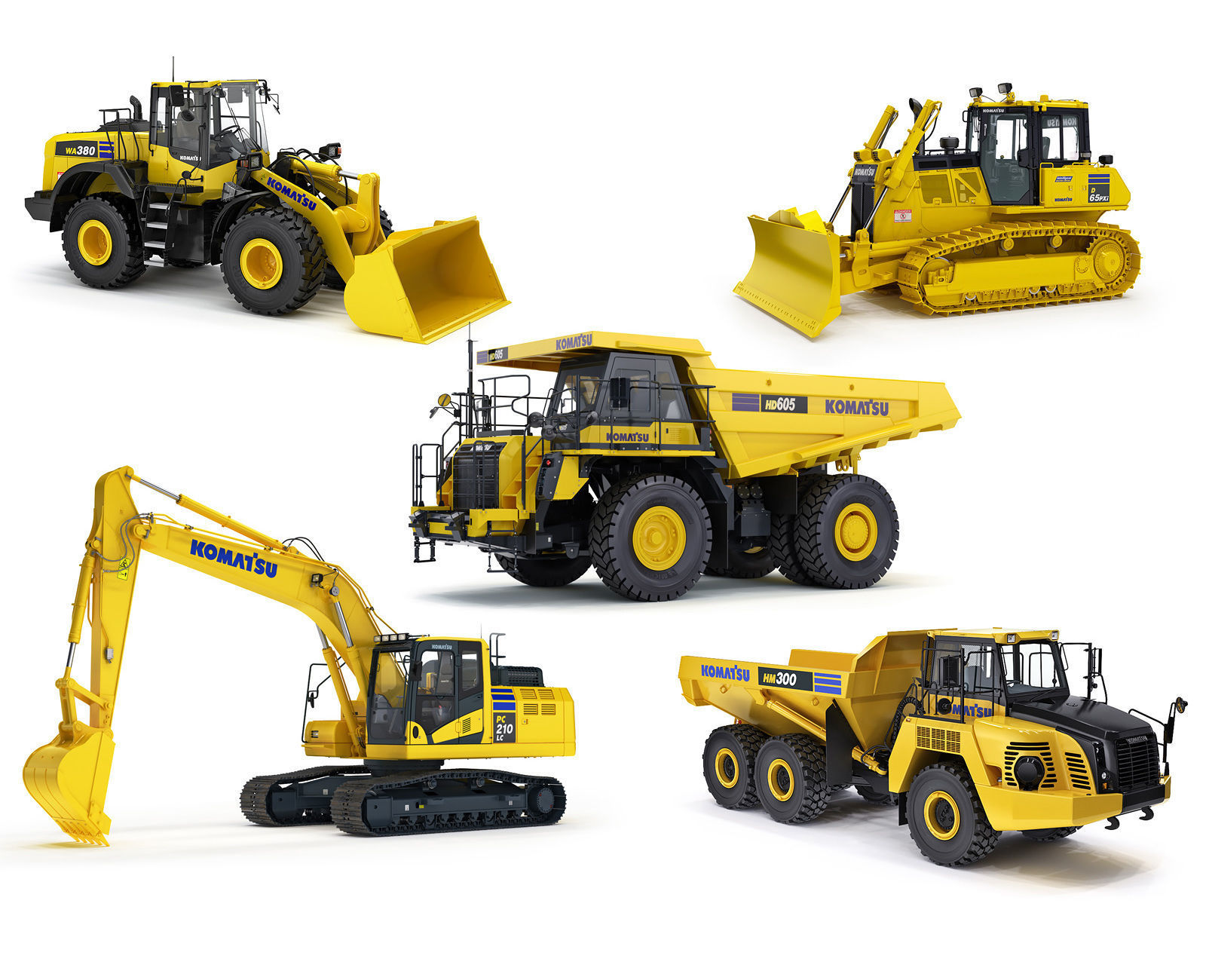 Collection Midsize Construction Machines Komatsu 3D model | CGTrader