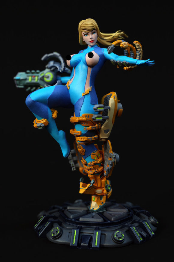 samus statue of woman holding gun 3D model 3D printable | CGTrader