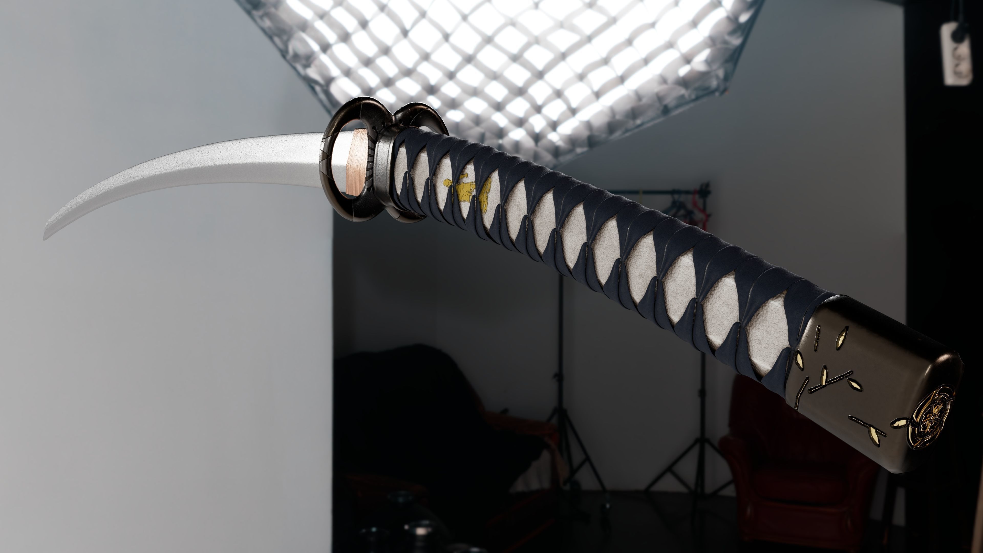 Katana model samurai sword hanging on wall free VR / AR / low-poly 3D ...