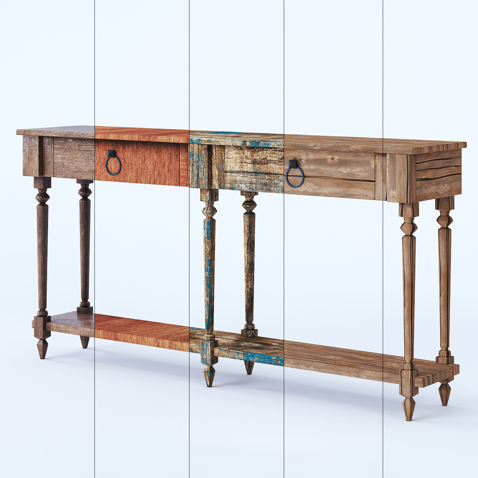 Rustic Narrow Console Table with Drawers 3D model | CGTrader
