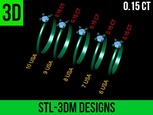 Five size single stone STL 3D model 3D printable | CGTrader