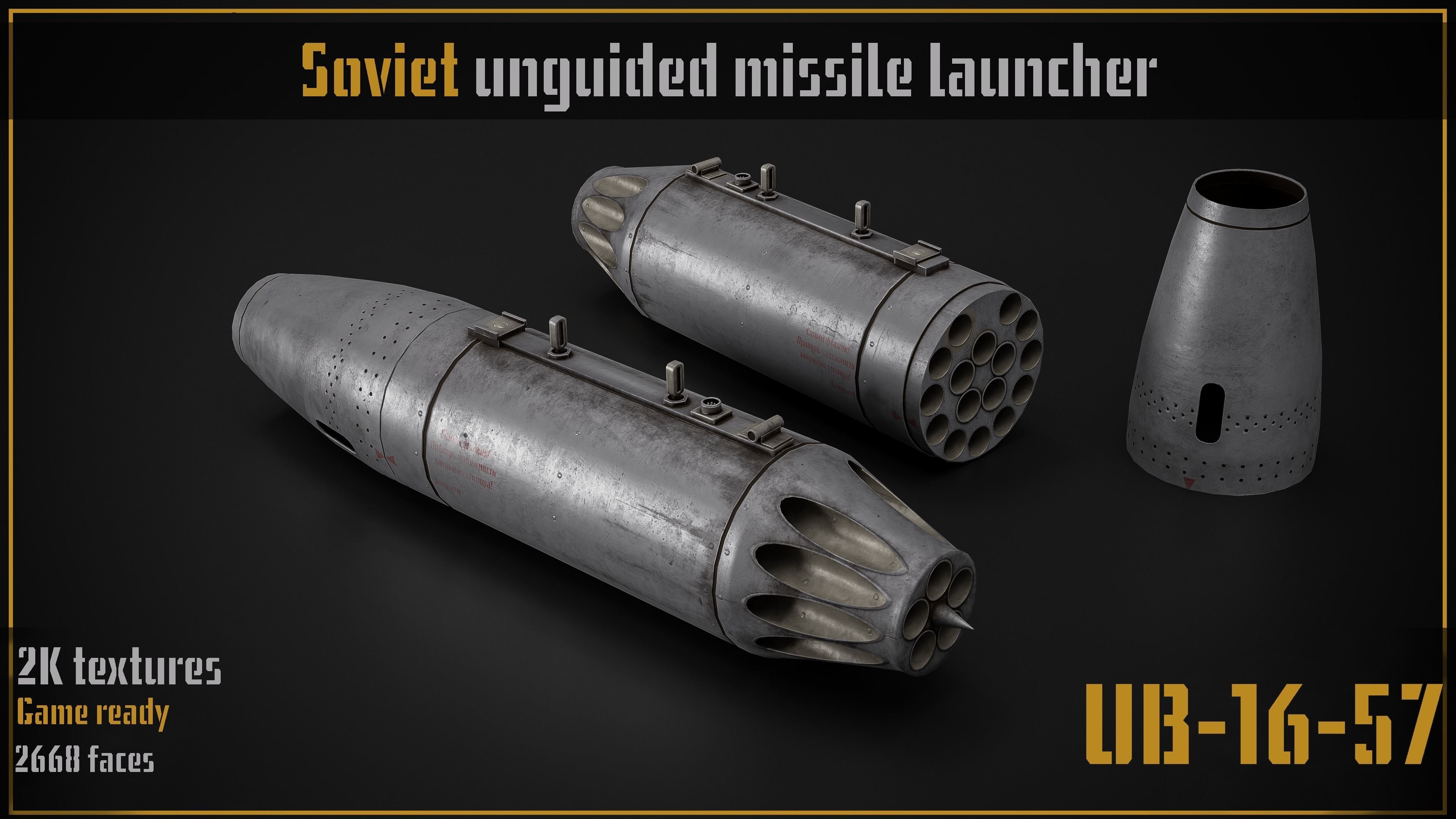 3D model Game ready model of UB-16-57 unguided missile rockets launcher ...