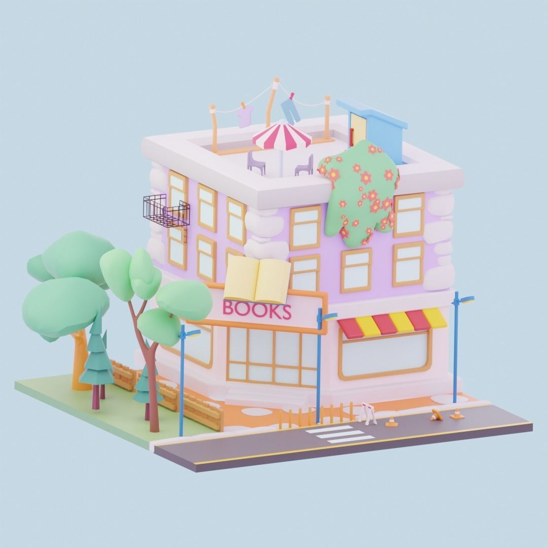 3D model Cute Library VR / AR / low-poly | CGTrader