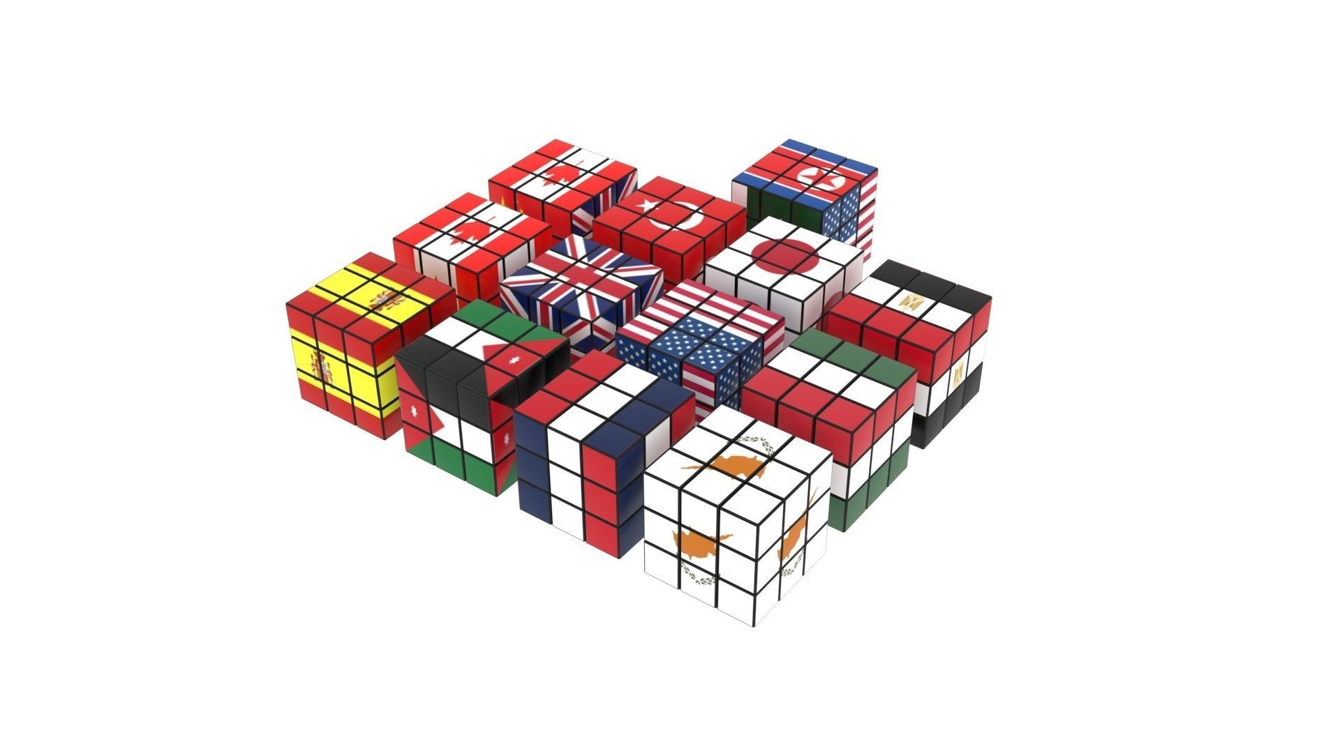 Rubiks Cubes With Flags Set 3D model | CGTrader