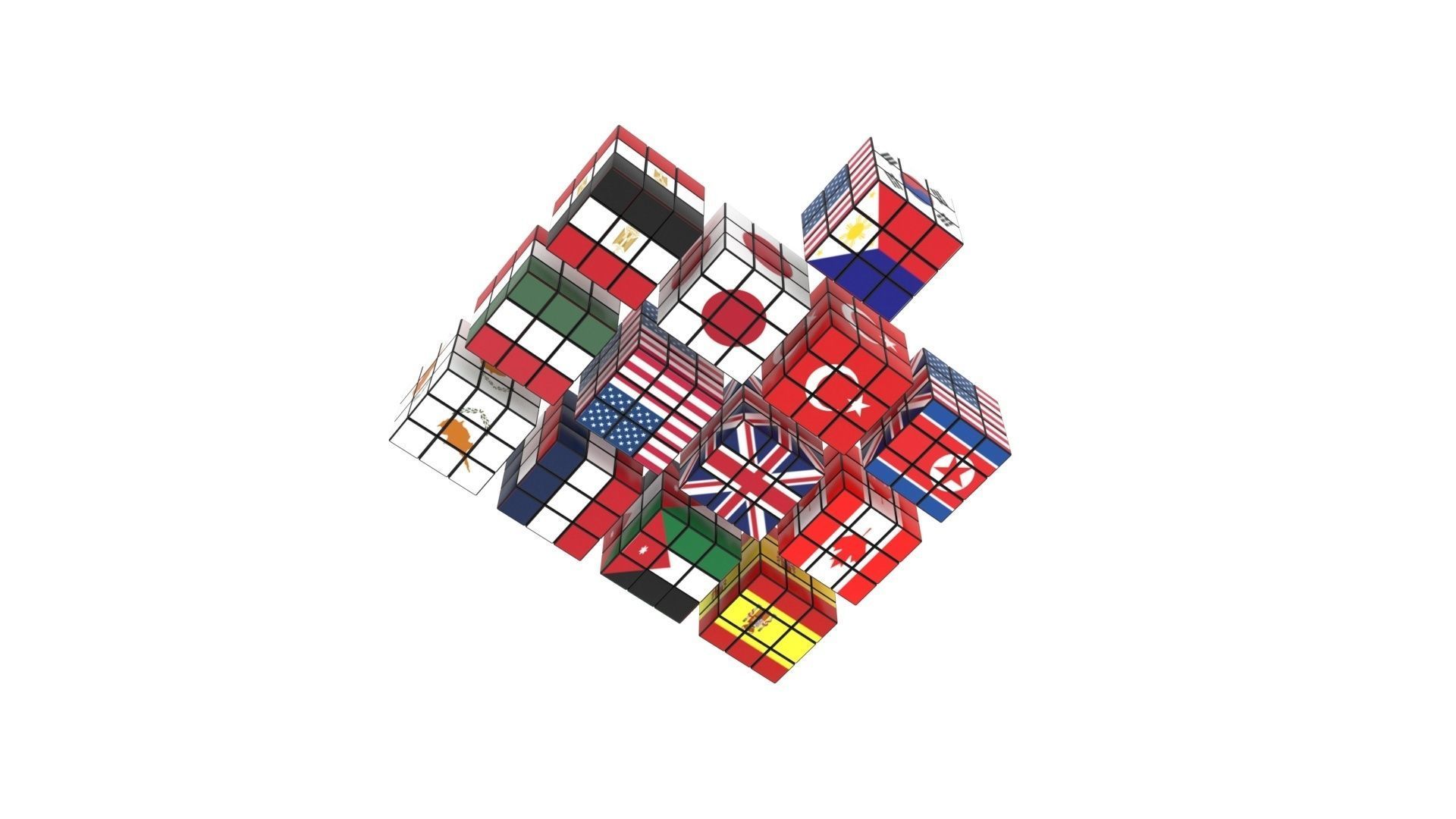 Rubiks Cubes With Flags Set 3D model | CGTrader