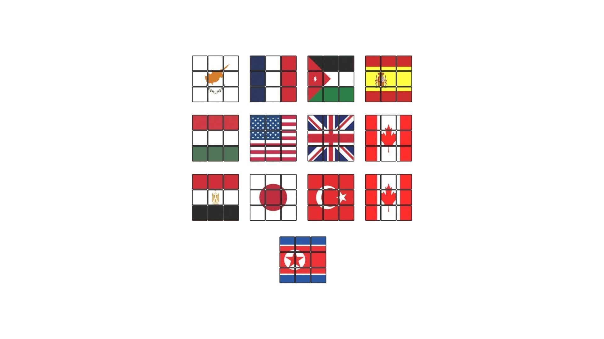 Rubiks Cubes With Flags Set 3D model | CGTrader