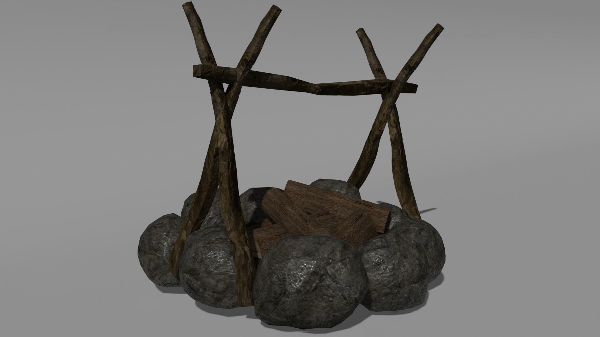 Bonfire 3d Model fire pit with rocks and sticks 3D model | CGTrader