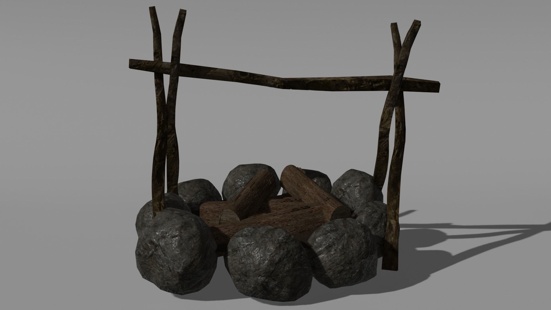 Bonfire 3d Model fire pit with rocks and sticks 3D model | CGTrader