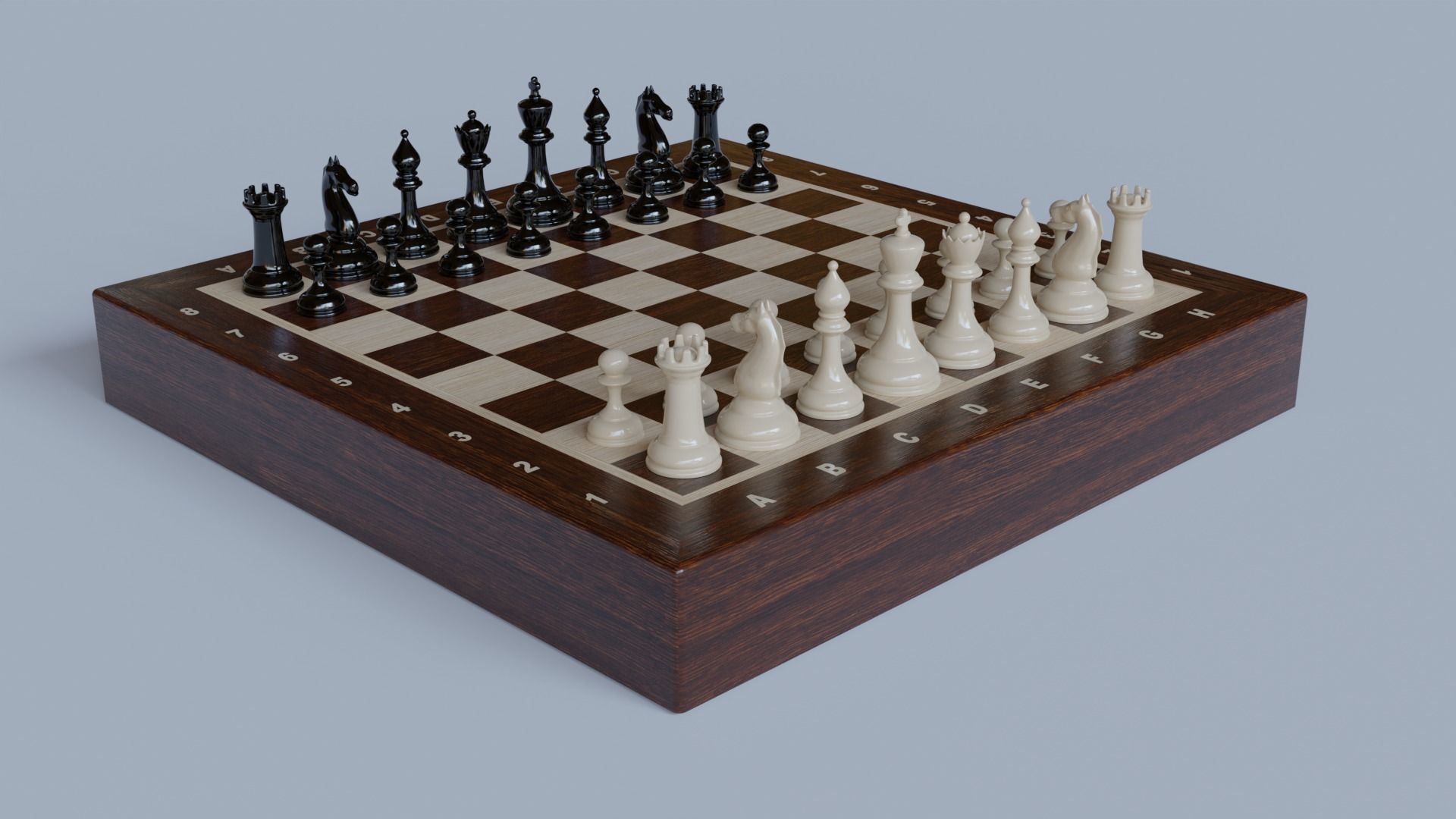Chess board with pieces 3D model | CGTrader
