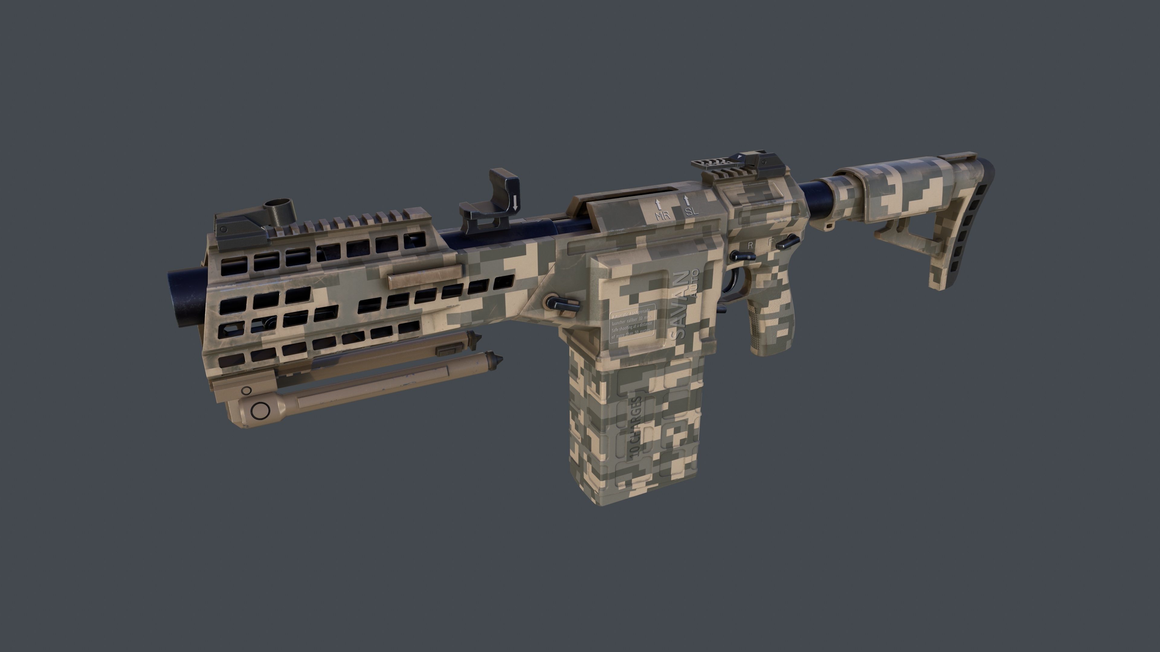 3D model Automatic Grenade Launcher Savan Caliber 32mm Pixel VR / AR ...