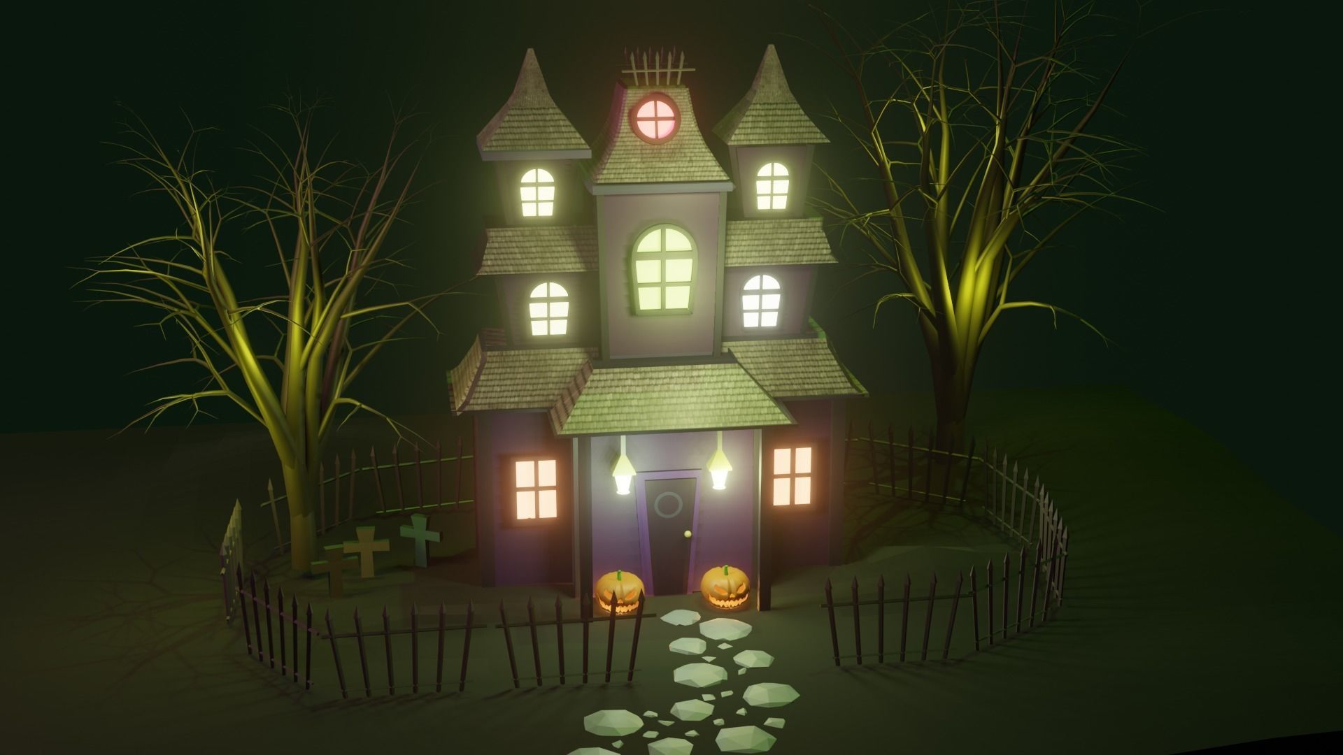 3D model Halloween Haunted House Spooky Low Poly Model 3D model VR / AR ...