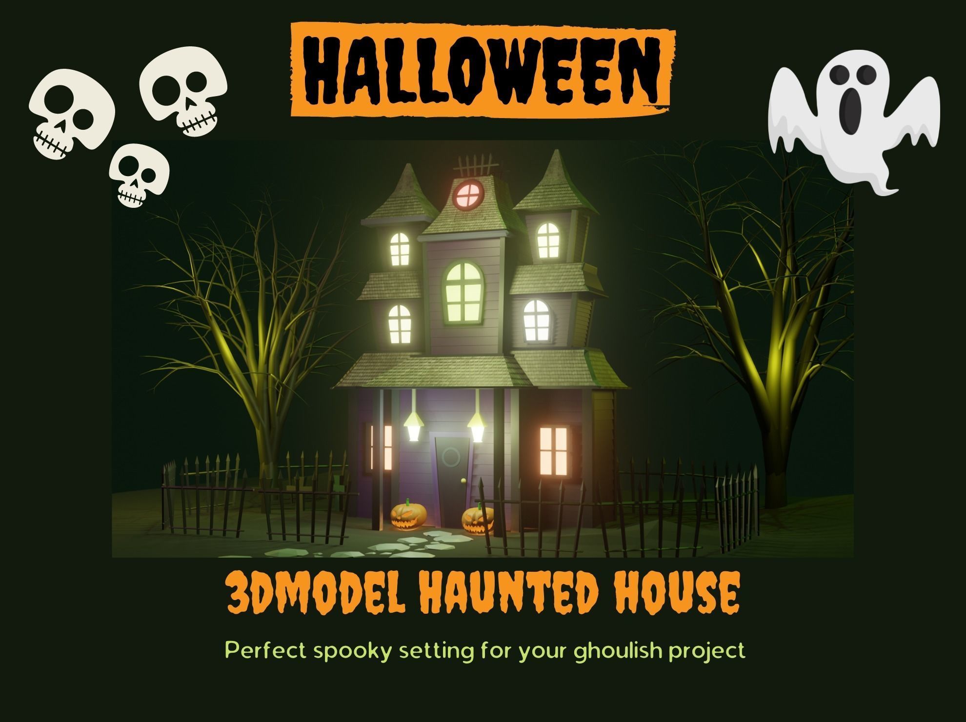 3D model Halloween Haunted House Spooky Low Poly Model 3D model VR / AR ...