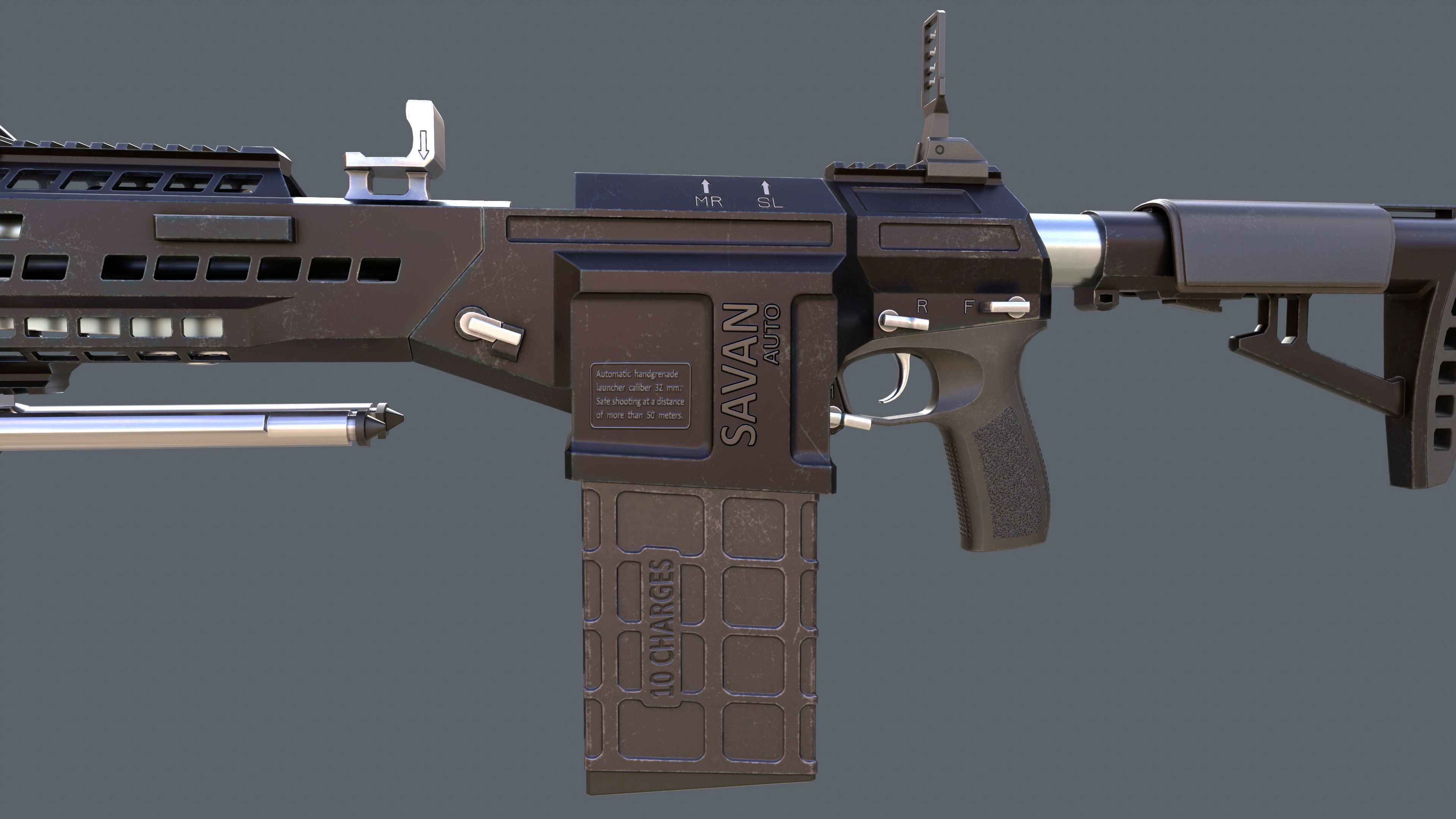 3D model Automatic Grenade Launcher Savan Caliber 32mm Steel VR / AR ...