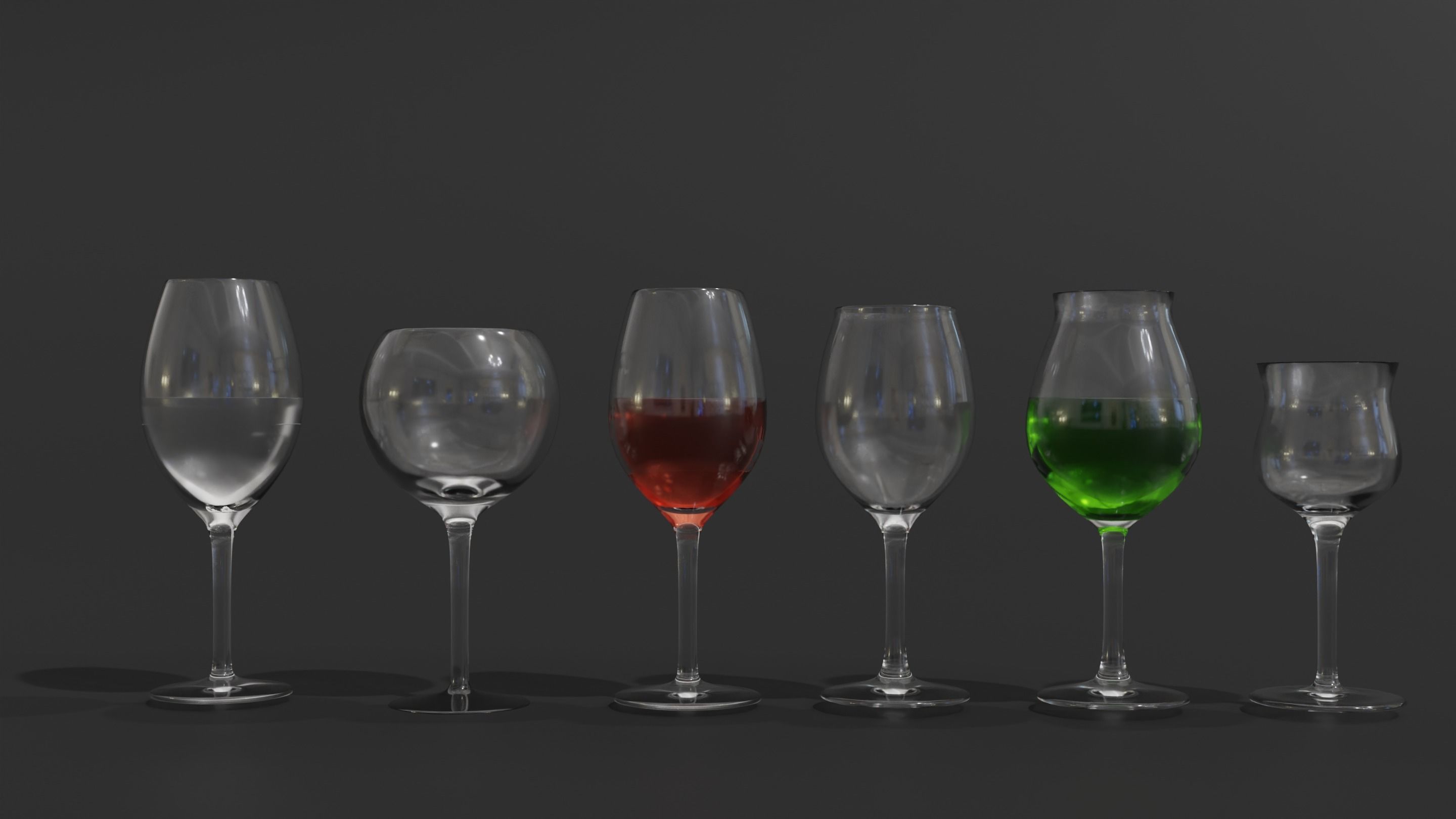 3D model Low Poly Wine Glass Set Model with included Liquids VR / AR ...