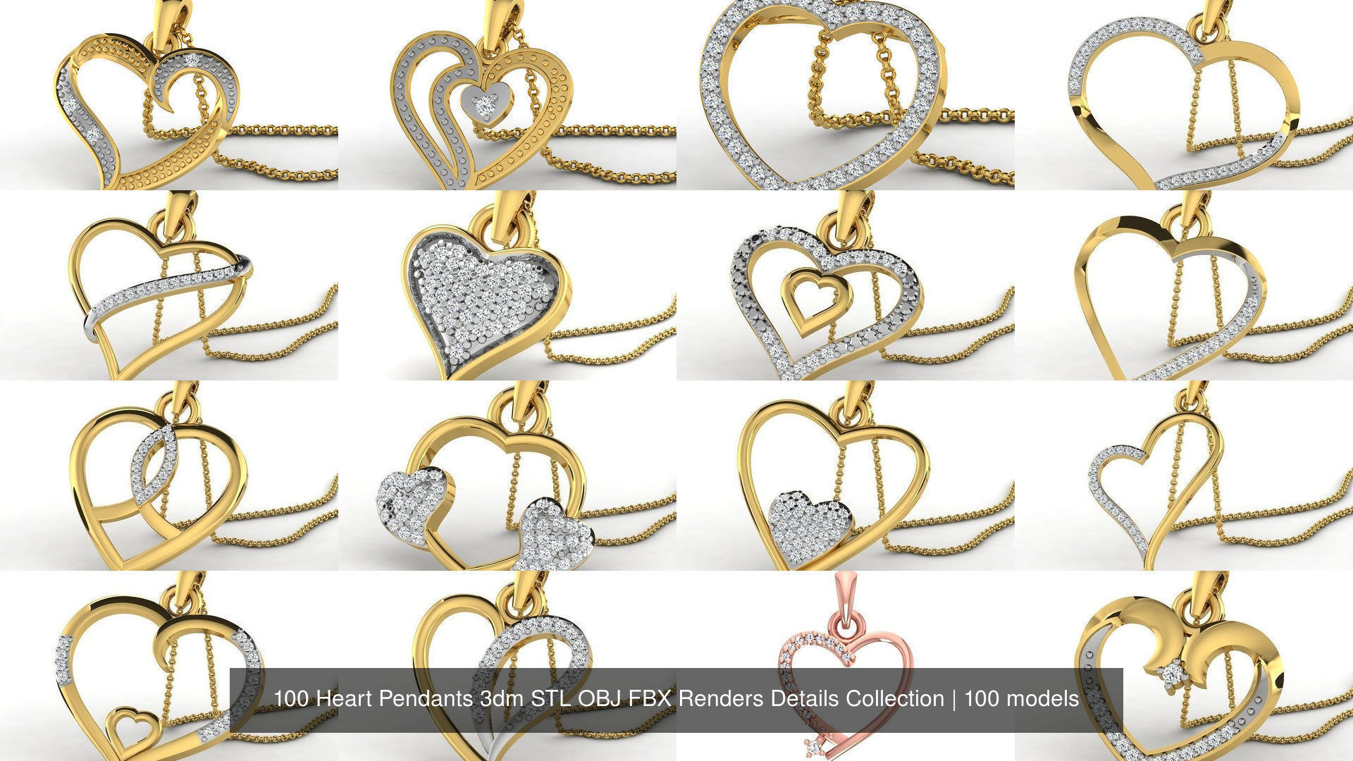 100 Heart Pendants 3dm STL OBJ FBX Renders Details Collection | CGTrader