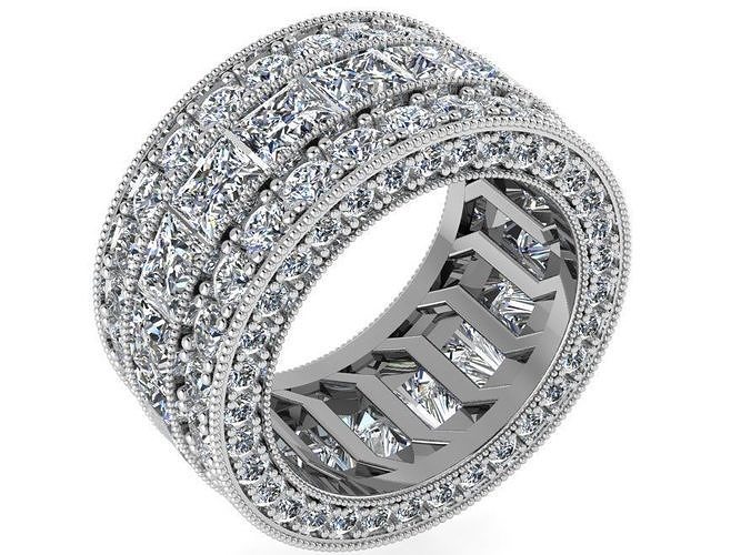 3-Row Bright Diamond ring 2587 3D print model 3D model 3D printable ...