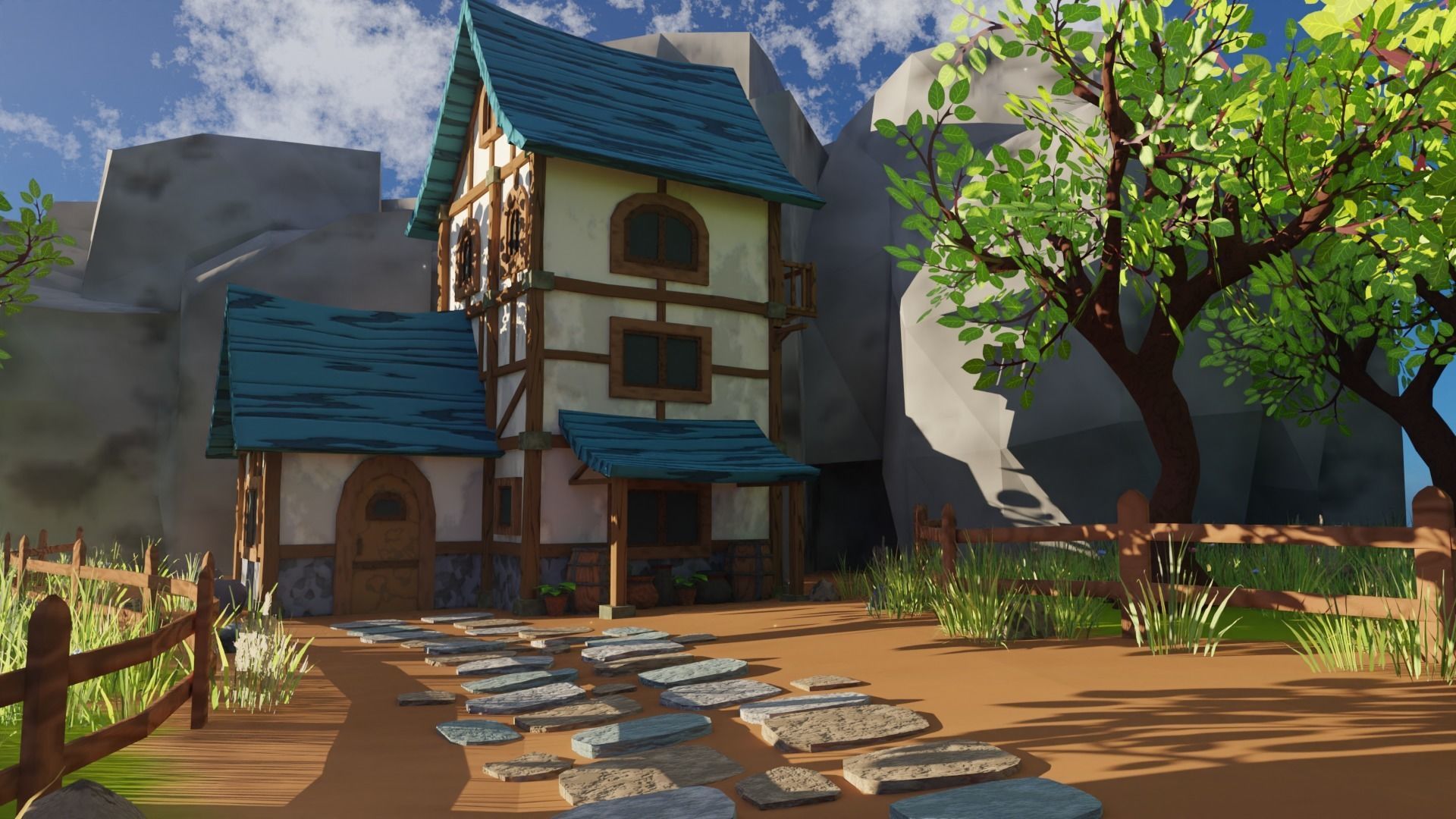 3D model Low poly Medieval House scene VR / AR / low-poly | CGTrader