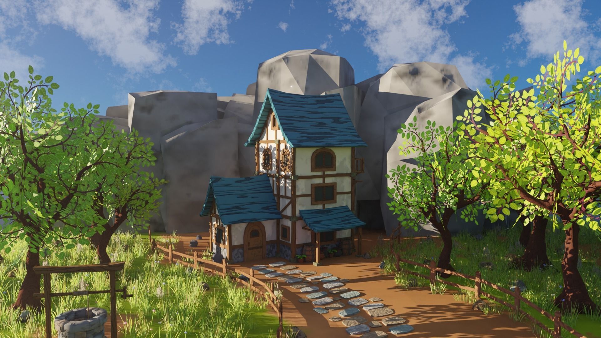 3D model Low poly Medieval House scene VR / AR / low-poly | CGTrader