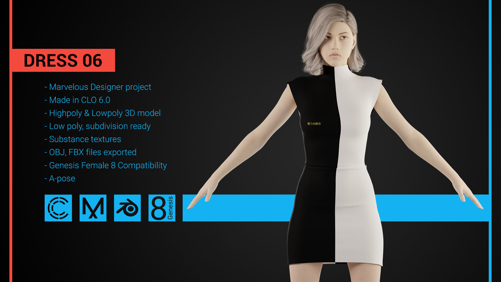 3D model Dress 06 Marvelous Designer CLO project VR / AR / low-poly ...