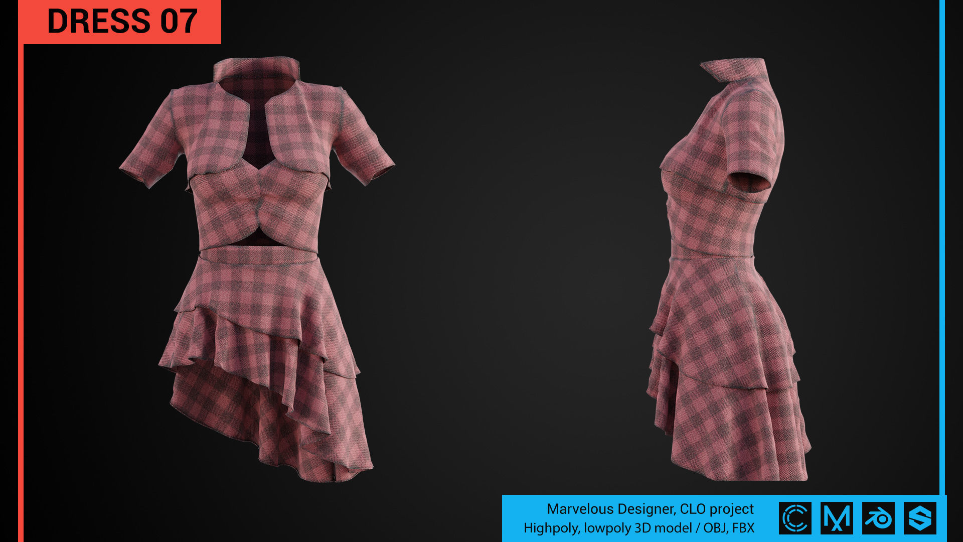 3D model Dress 07 Marvelous Designer CLO project VR / AR / low-poly ...