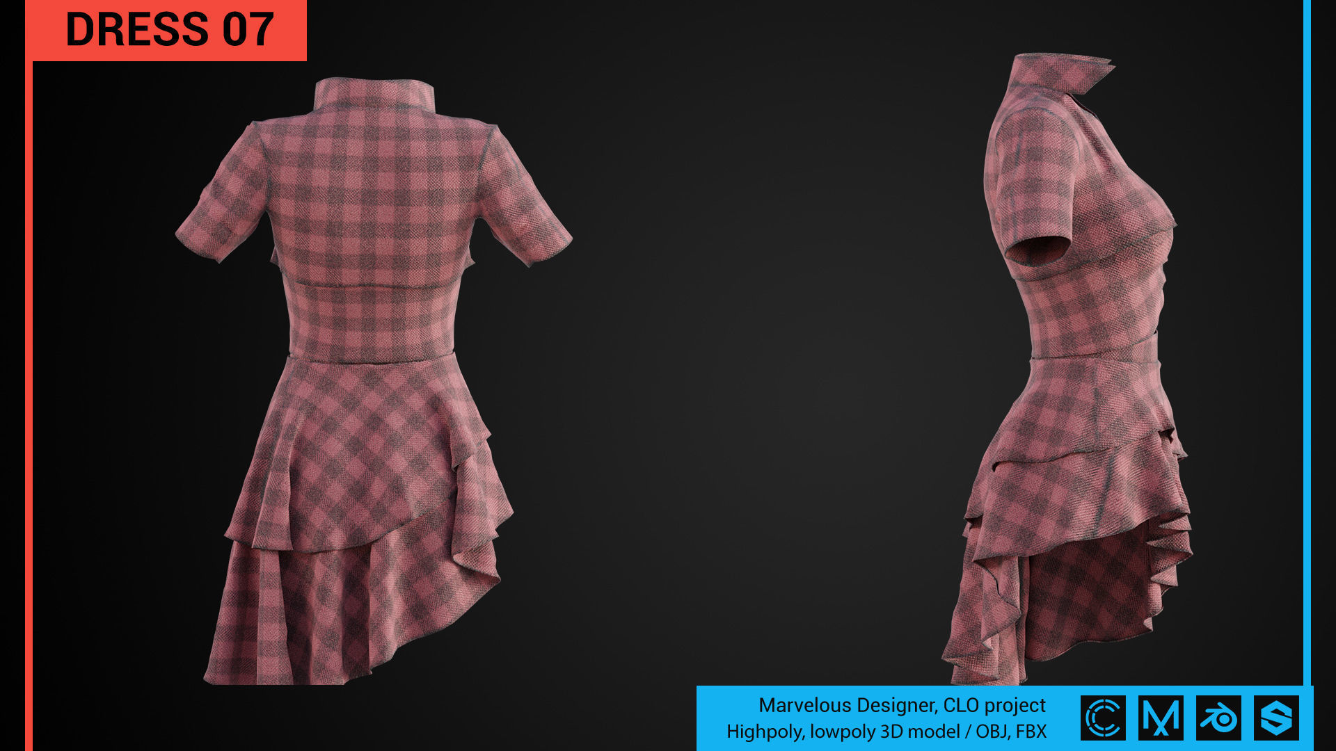 3D model Dress 07 Marvelous Designer CLO project VR / AR / low-poly ...