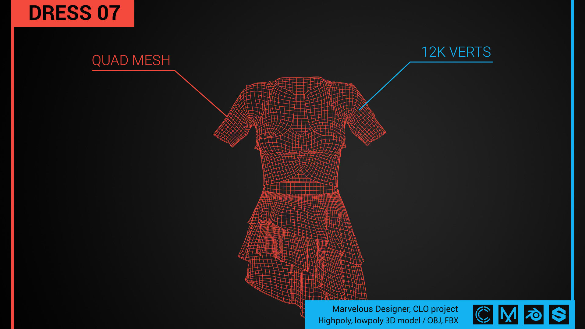 3D model Dress 07 Marvelous Designer CLO project VR / AR / low-poly ...