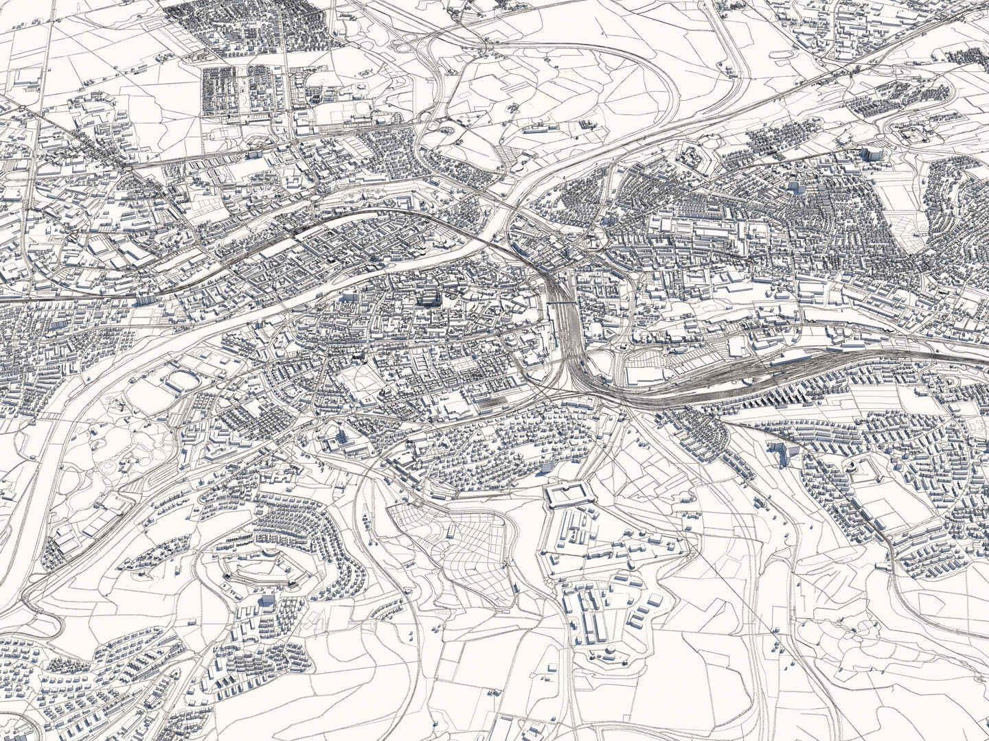 Ulm Germany 30x30km City Map 3D model | CGTrader