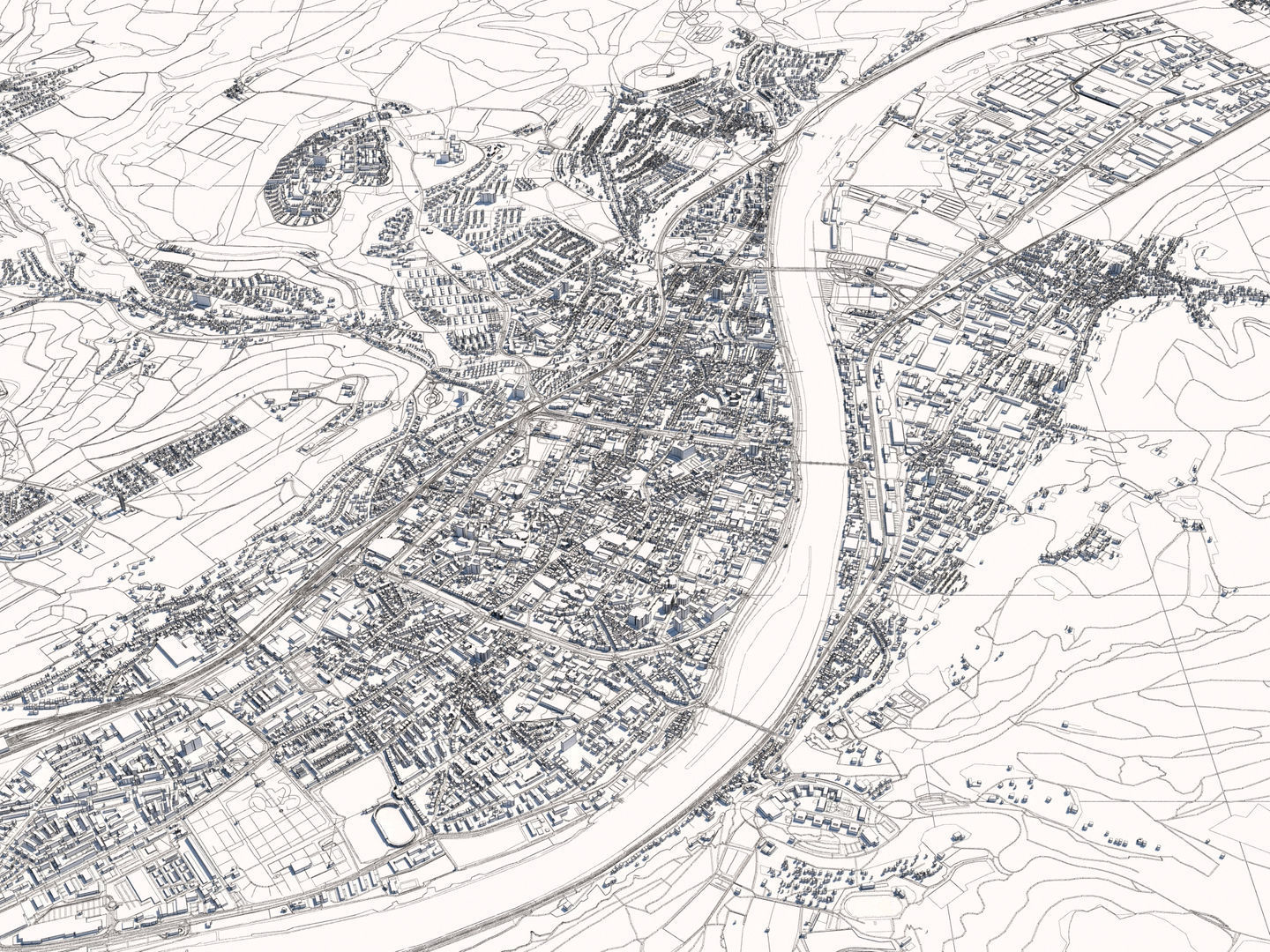 Trier Germany 30x30km City Map 3D model | CGTrader
