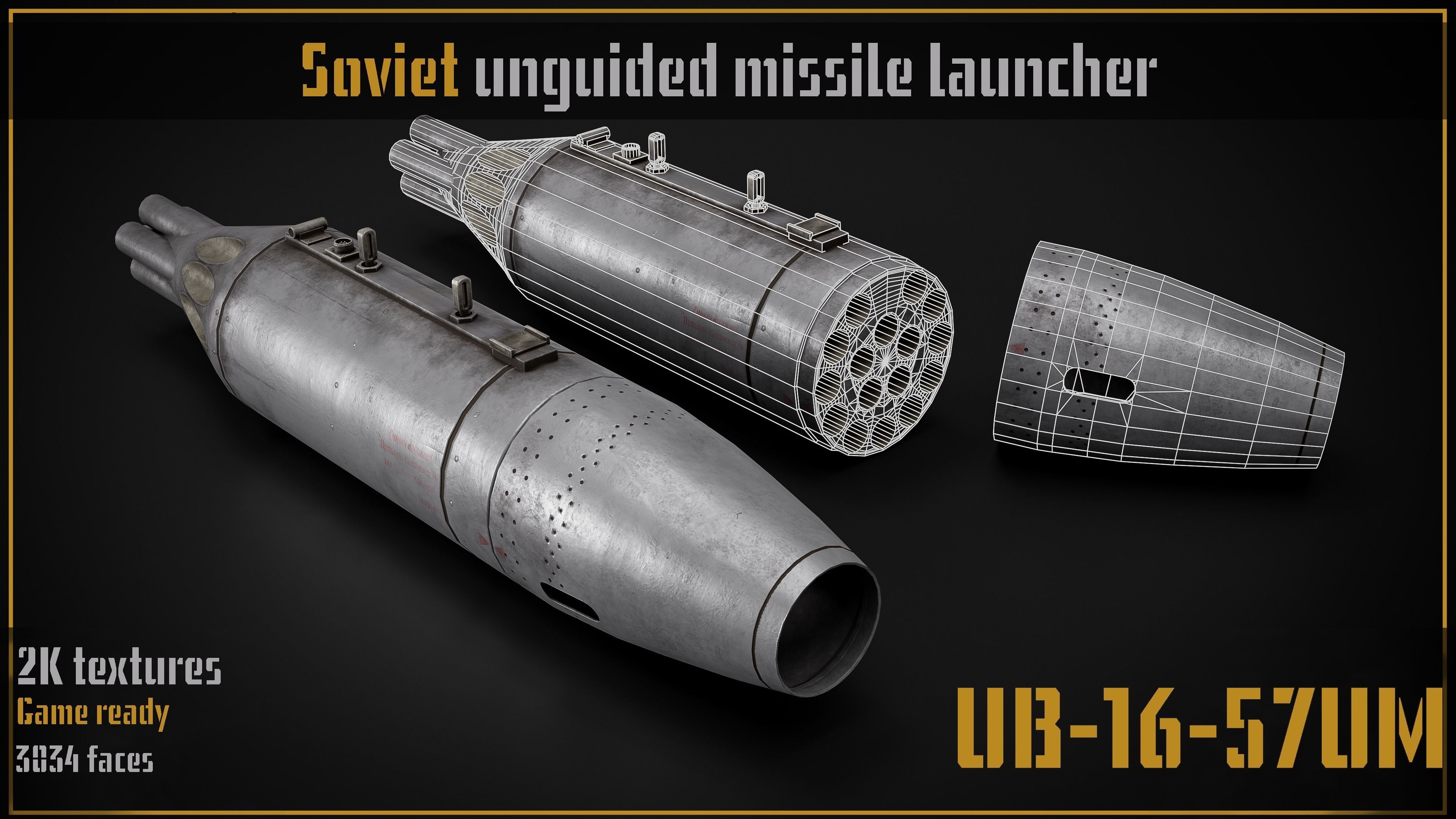 3D model Game ready model of UB-16-57UM unguided missile rockets ...