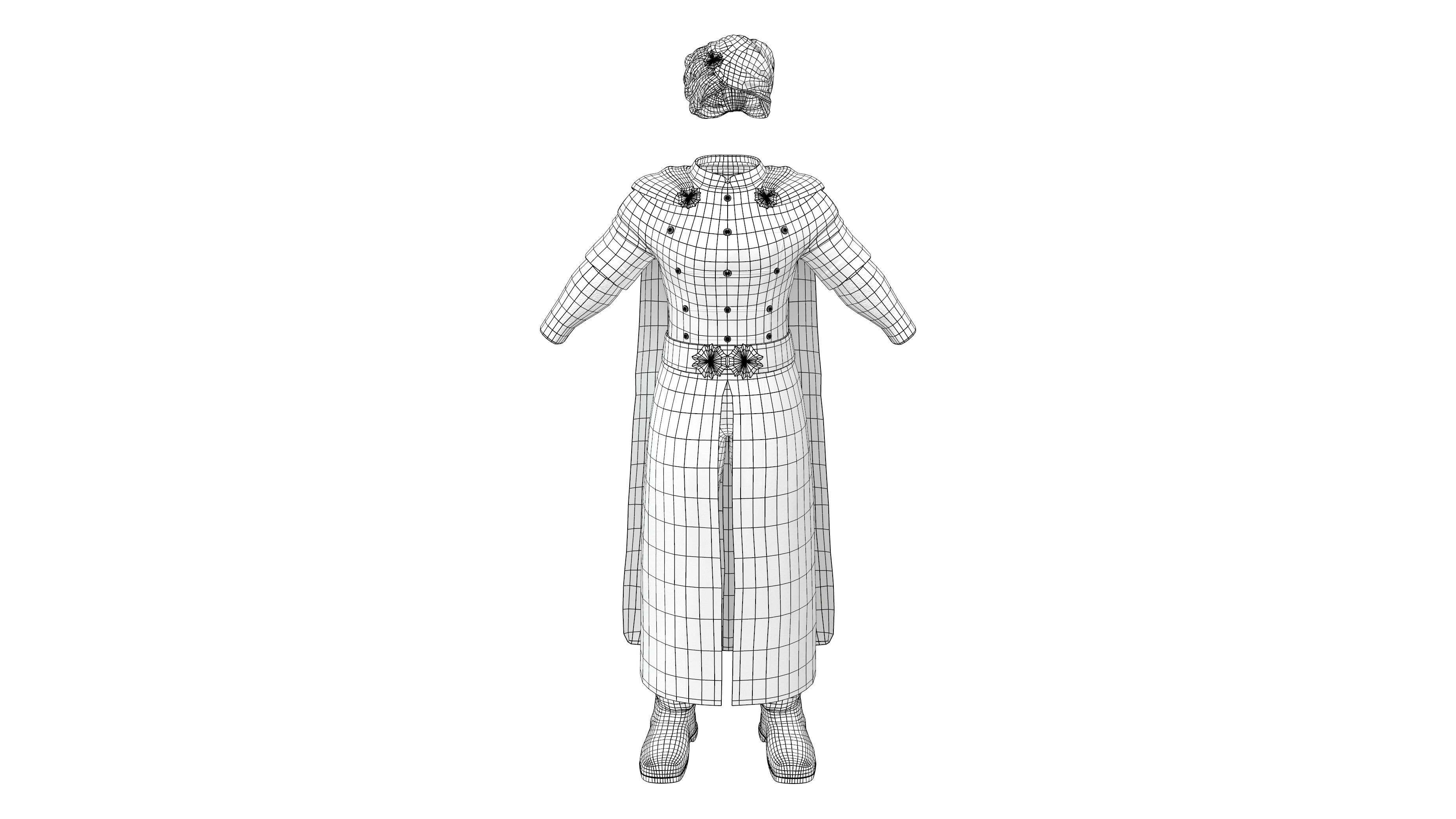 3D model Full Ottoman Prince Sultan Outfit Costume VR / AR / low-poly ...
