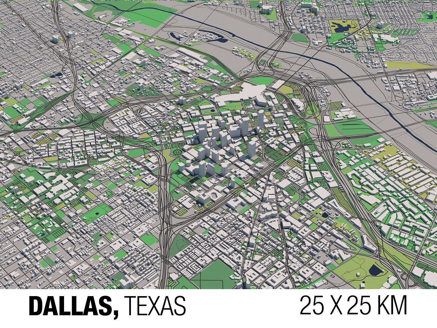 Dallas Texas USA 25x25km 3D City Map 3D model | CGTrader