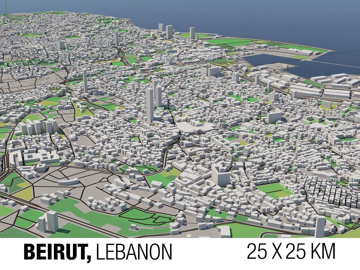 Beirut Lebanon 25x25km 3D City Map 3D model | CGTrader