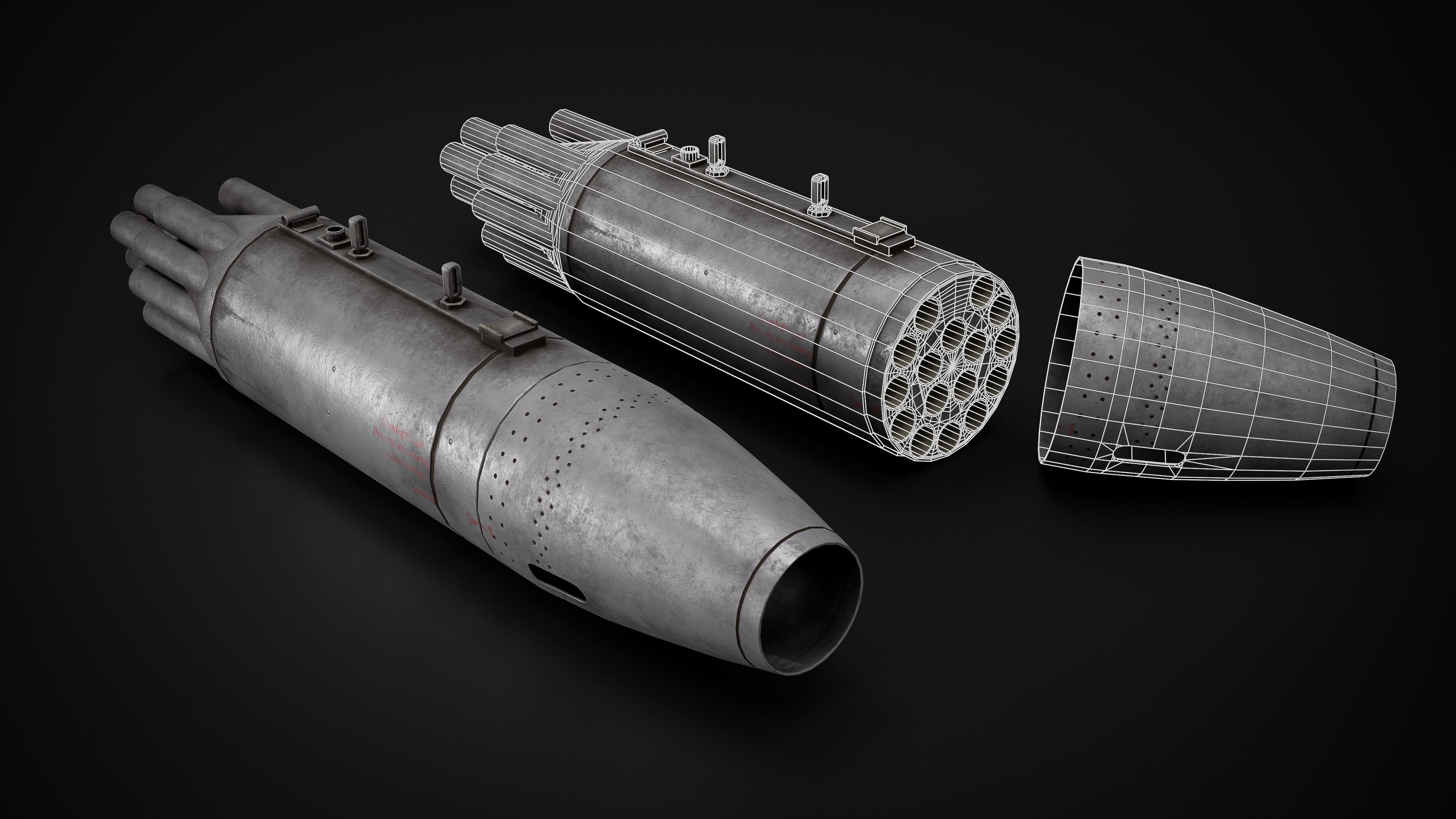 3D model Game ready model of UB-16-57KV unguided missile rockets ...