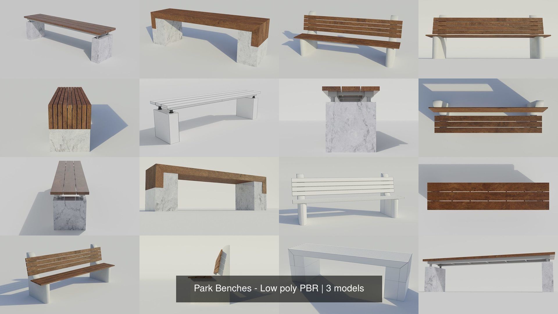 3D Model Collection Park Benches - Low poly PBR VR / AR / low-poly ...