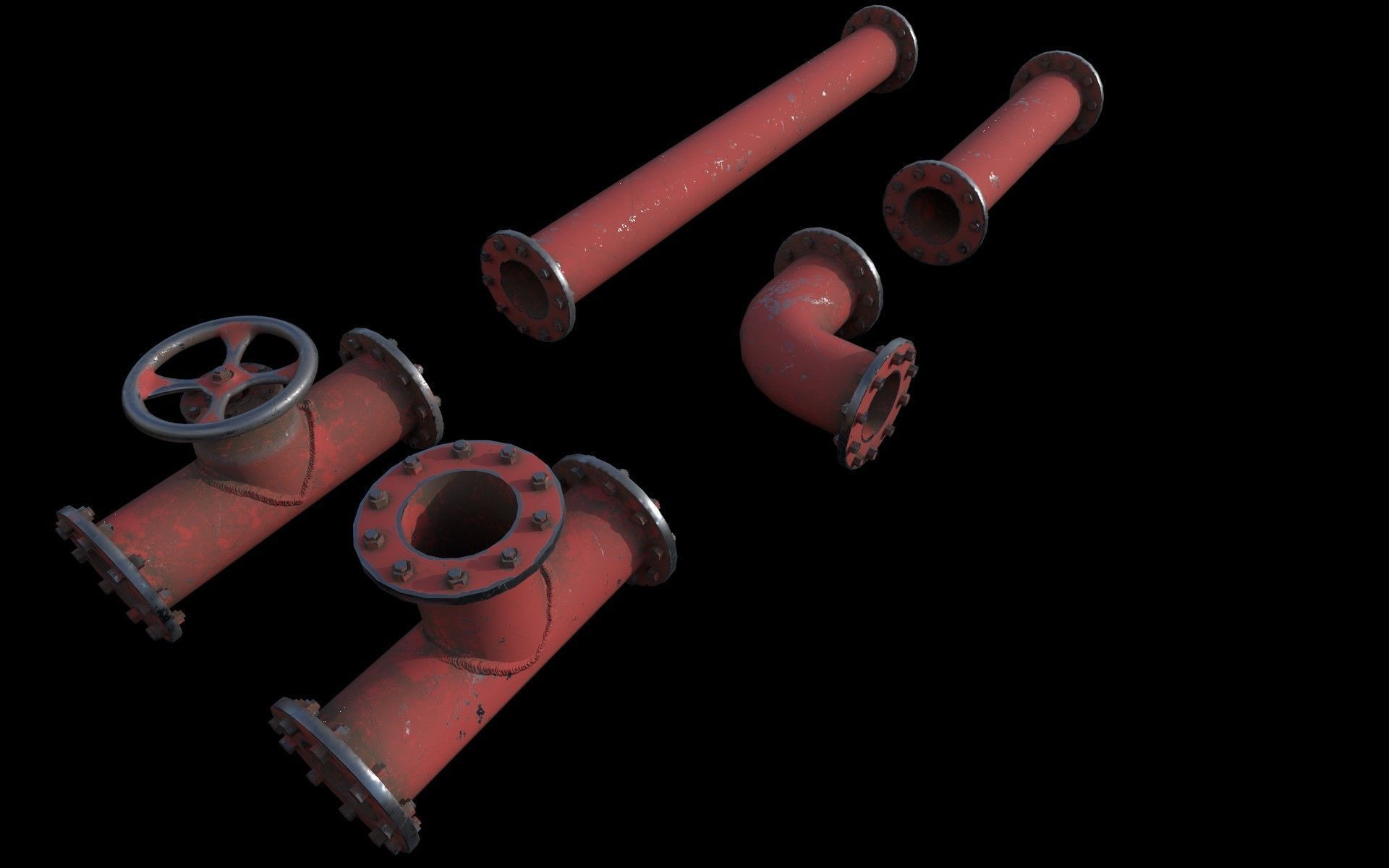3D model Industrial Pipes with 4K PBR texture -city props 3- VR / AR ...