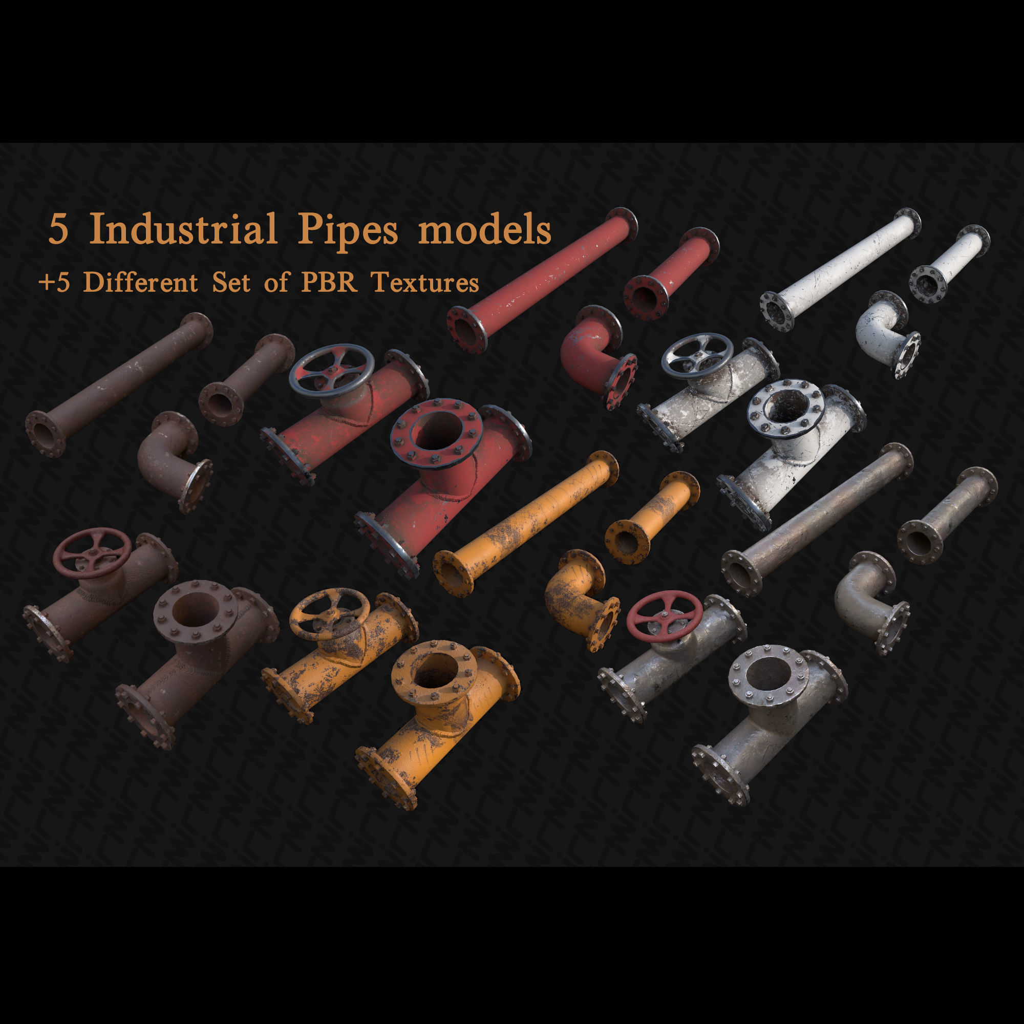 3D model Industrial Pipes with 4K PBR texture -city props 3- VR / AR ...
