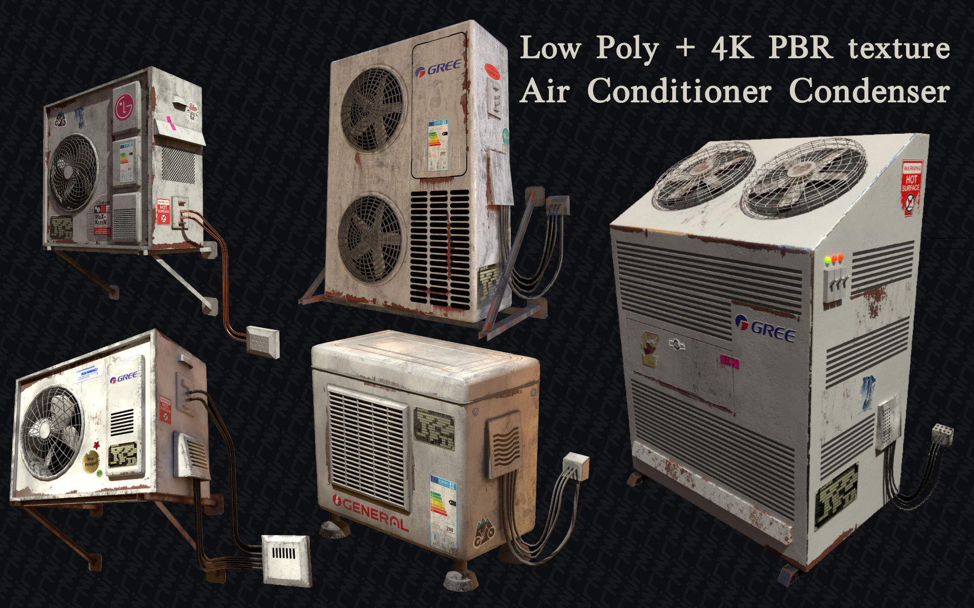 3D model 5 Low Poly Air Conditioner Condenser with 4K PBR textures VR / AR / low-poly | CGTrader