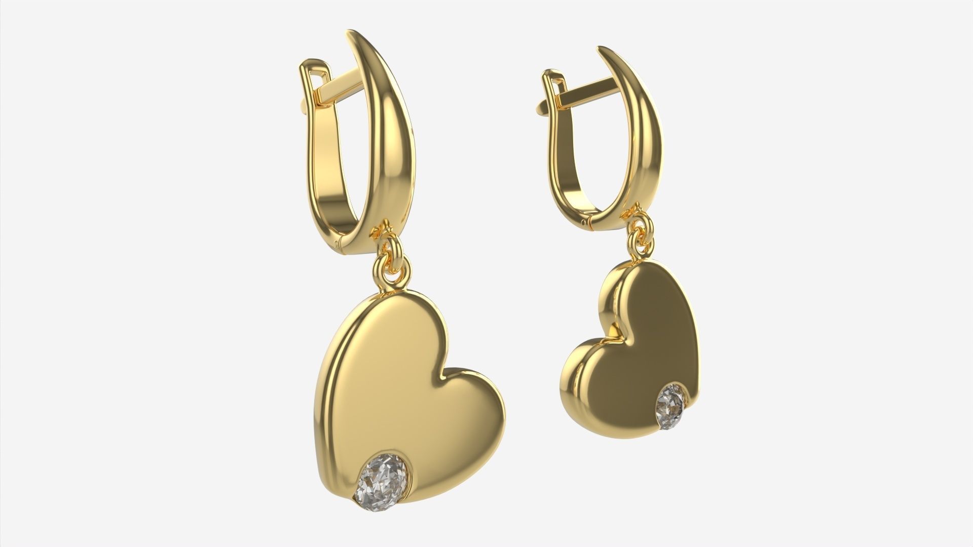 Earrings Heart Shape Diamond Gold Jewelry 03 3D model | CGTrader