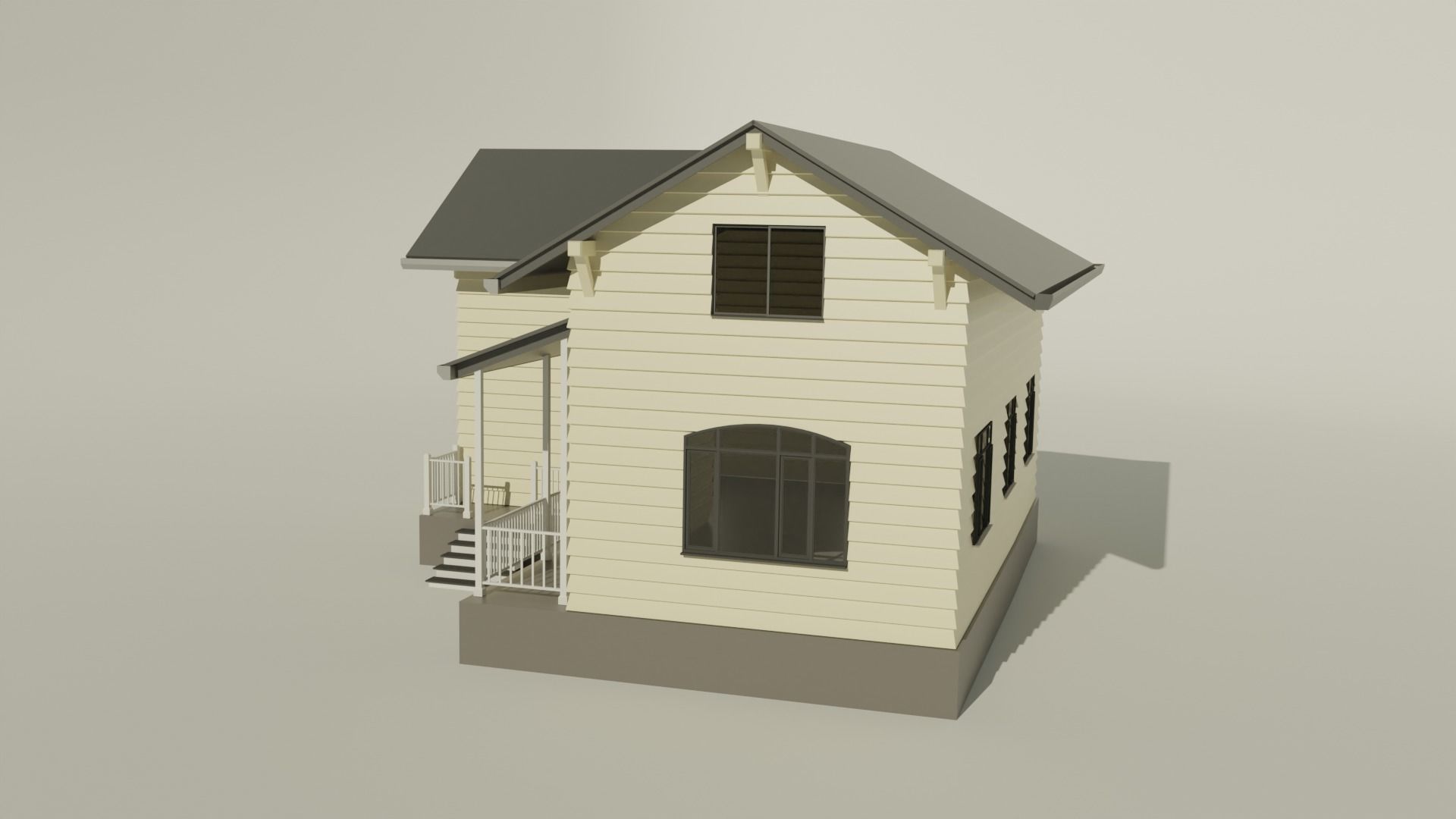 Classic style porch house without furniture 3D American-Style free 3D ...