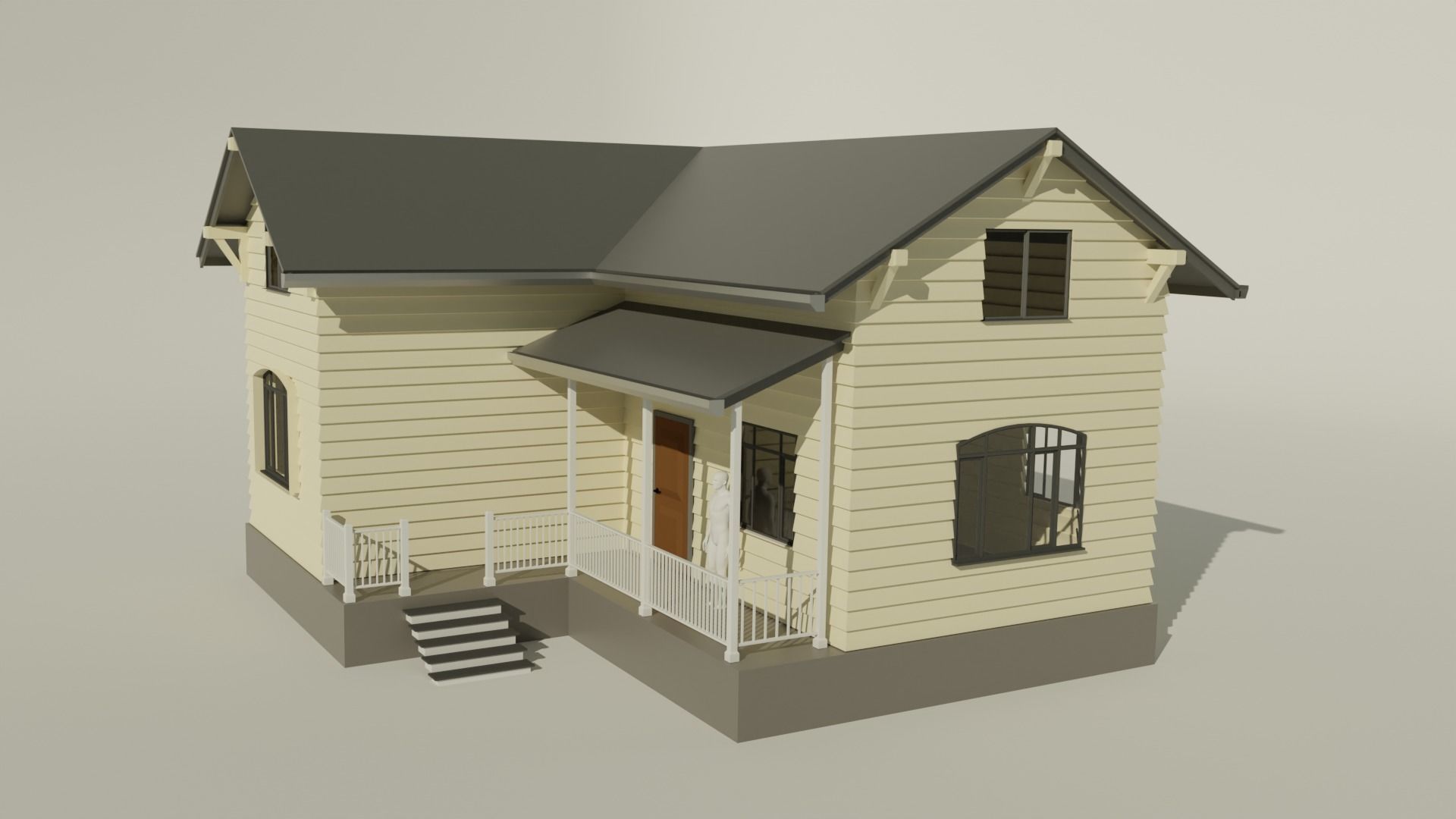 Classic style porch house without furniture 3D American-Style free 3D ...