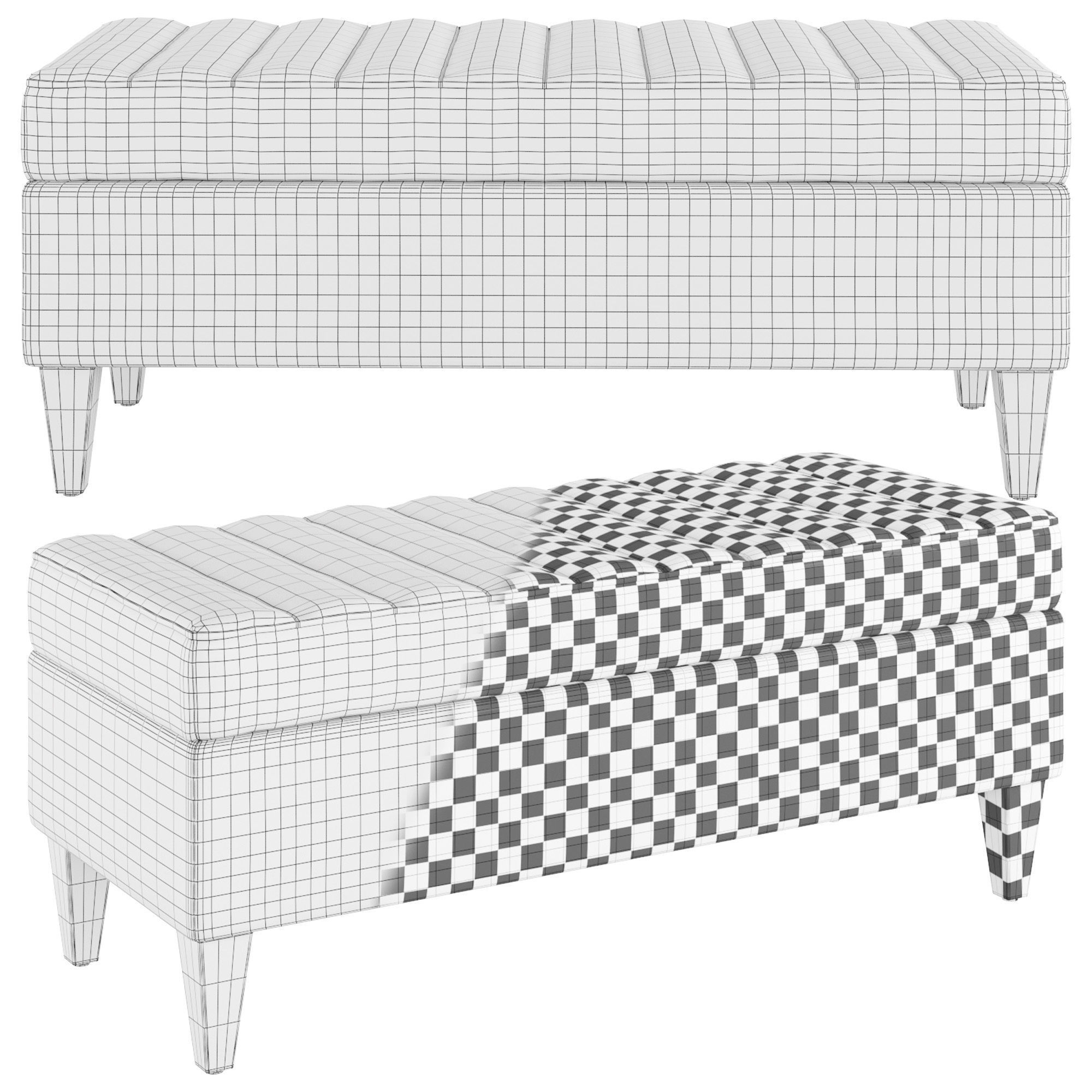Channel Tufted Velvet Storage Ottoman 3D model | CGTrader