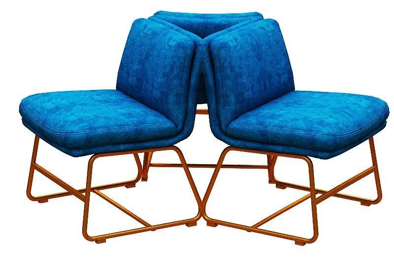 3D model contemporary tri chair fabric and gold foil VR / AR / low-poly ...