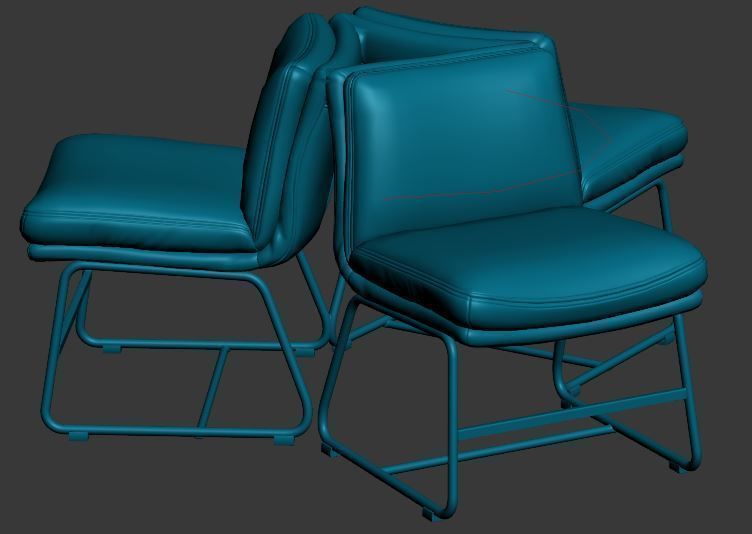 3D model contemporary tri chair fabric and gold foil VR / AR / low-poly ...