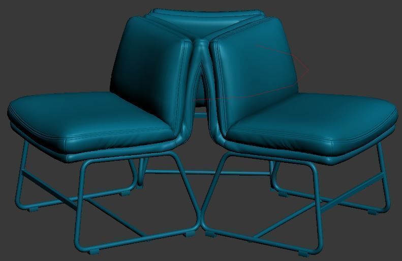 3D model contemporary tri chair fabric and gold foil VR / AR / low-poly ...