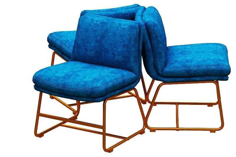 3D model contemporary tri chair fabric and gold foil VR / AR / low-poly ...