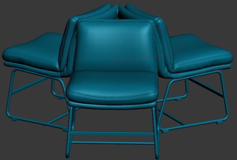 3D model contemporary tri chair fabric and gold foil VR / AR / low-poly ...