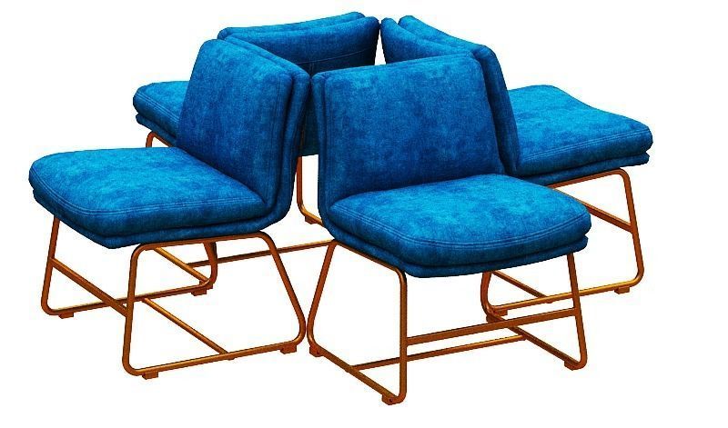 3D model contemporary Four chair fabric and gold foil VR / AR / low ...