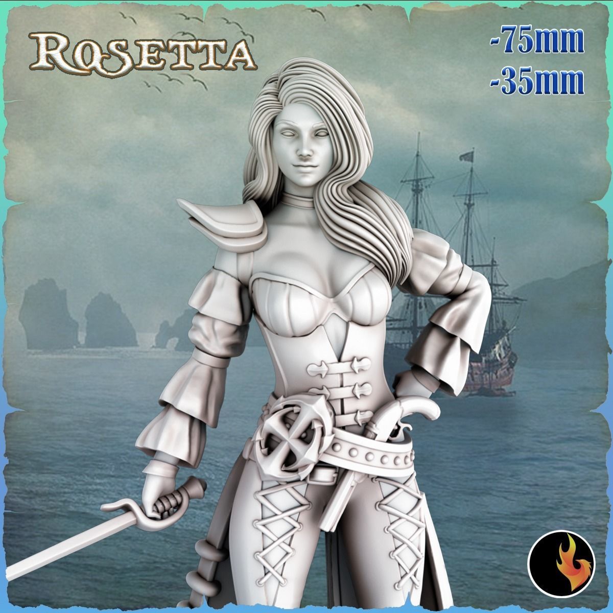 Rosetta female pirate 3D model 3D printable | CGTrader
